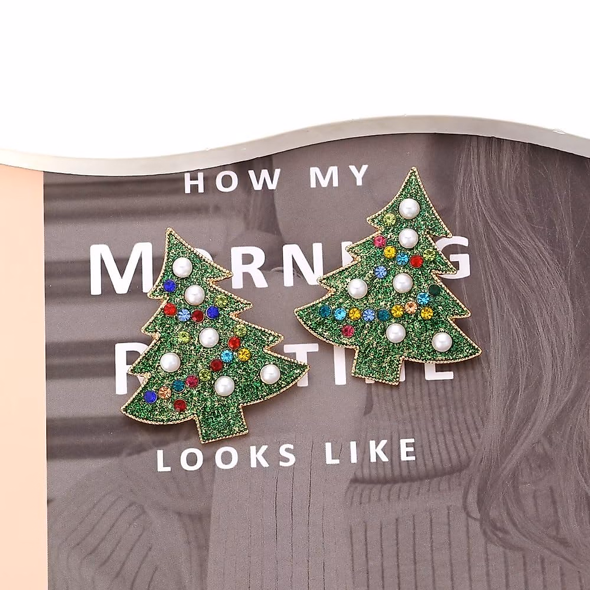 Christmas Earrings Sparkling Alloy Drop Oil Imitation Pearl Christmas Tree Earrings Colorful Rhinestone Christmas Tree Earrings For Women Fashion Party Holiday Jewelry Gift