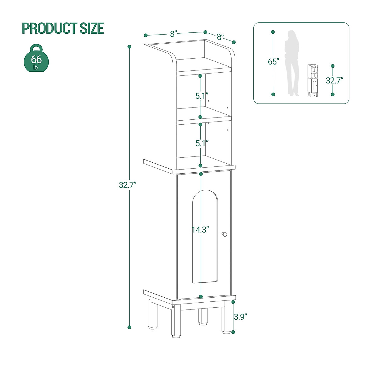Hzuaneri Bathroom Storage Cabinet, Small Corner Floor Cabinet with Door and Shelves, Narrow Toilet Paper Cabinet, Bathroom Organizer with Adjustable Shelf, for Small Spaces, White BC08203X
