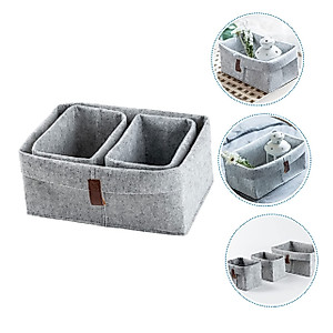 Cabilock 3pcs Felt Storage Basket Ornament Storage Boxes Square Storage Bins Collapsible Basket Desktop Storage Basket Small Storage Basket Felt Cube Box Practical Organizer Felt Basket