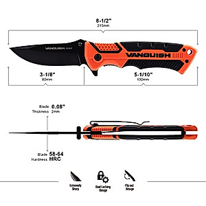 VANQUISH Folding Pocket Knife Combo with 50CR Stainless Steel Blade, EDC Knife for Hunting, Camping and Adventure (6057)