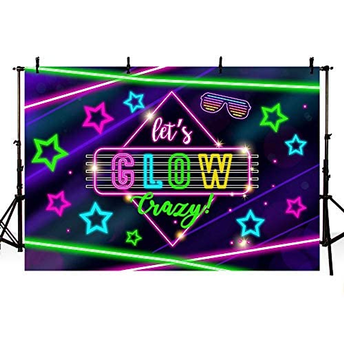 MEHOFOND Glow Neon Birthday Backdrop Crazy Party Decoration Colorful Light Star Photography Background Cake Table Banner Photo Studio Props Vinyl 8x6ft