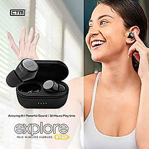 CTM Explore P2 True Wireless Earbuds | Bluetooth 5.0 Button Controls & Magnetic Charging Case | IPX6 Earphones | Sports Headset | Built-in Mic | by Clear Tune Monitors
