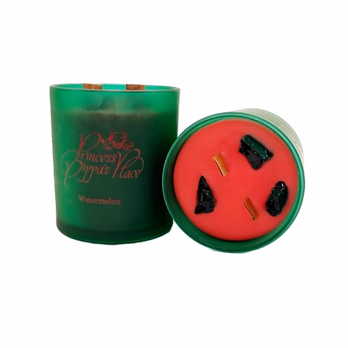 13% Scented Candle Gifts for Women & Men, Non-Toxic Cute Scented Candles with 3 Healing Crystals and 2 Wooden Wicks in Glass Jar, Soy Wax Candle, Aromatherapy Relaxation Candle (Watermelon), Pack-1