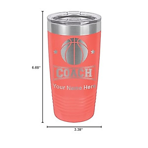 LaserGram 20oz Vacuum Insulated Tumbler Mug, Basketball Coach, Personalized Engraving Included (Coral)