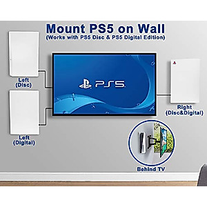 PS5 Wall Mount for Playstation 5 Disc Edition and Digital Edition (Mount The Console on Wall Near or Behind TV with Invisible Design), Including 2 Accessories Holders for Controller & Headset (White)