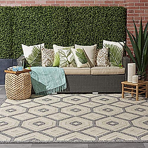 Nourison Palamos Indoor/Outdoor Cream 7'10" x 9'10" Area Rug, Easy-Cleaning, Non Shedding, Bed Room, Living Room, Dining Room, Backyard, Deck, Patio (8x10)