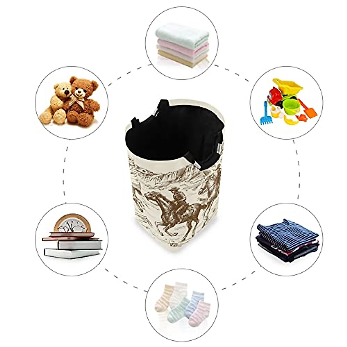 WELLDAY Laundry Hamper with Handle Western Desert Cowboy Laundry Baskets Foldable Dirty Clothes Basket Large Storage Laundry Organizer