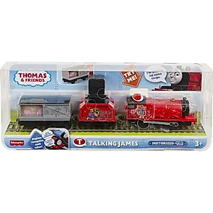 Thomas & Friends Motorized Toy Train Talking James Engine with Sounds Phrases & Coal Car for Preschool Pretend Play Kids Ages 3+ Years