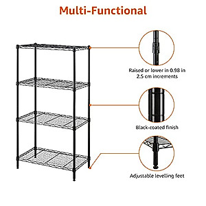 Amazon Basics 4-Shelf Adjustable, Storage Shelving Unit, (200 Pound Loading Capacity per Shelf), Steel Organizer Wire Rack, 13.4"D x 23.2"W x 48"H, Black