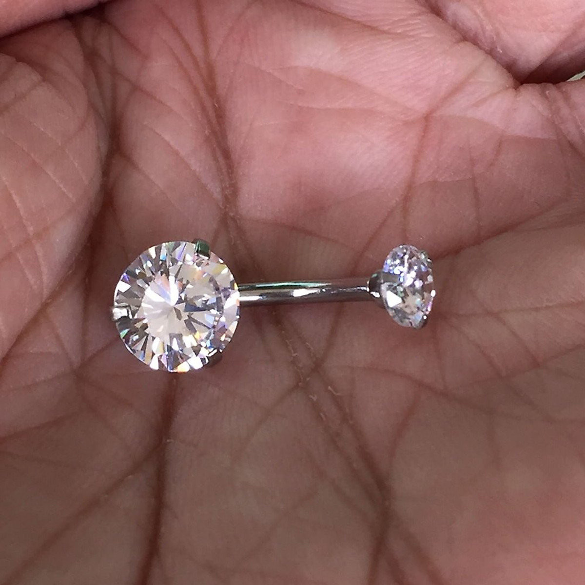 Changgaijewelry 14g Surgical Steel Belly Button Ring Navel Rings Double-Headed Round Cubic Zirconia Barbell Piercing (Clear)