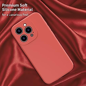 bicol for iPhone 15 Pro Case with Screen Protector,Enhanced Camera Lens Protection,Soft Liquid Silicone Slim Fit Protective Phone Cover 6.1" Coral