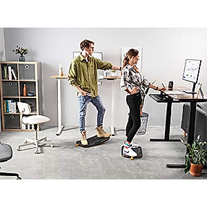 FEZIBO Standing Desk Mat with Anti Fatigue Bar, Wooden Wobble Balance Board with Ergonomic Design Comfort Floor Mat (Medium, Obsidian Black)