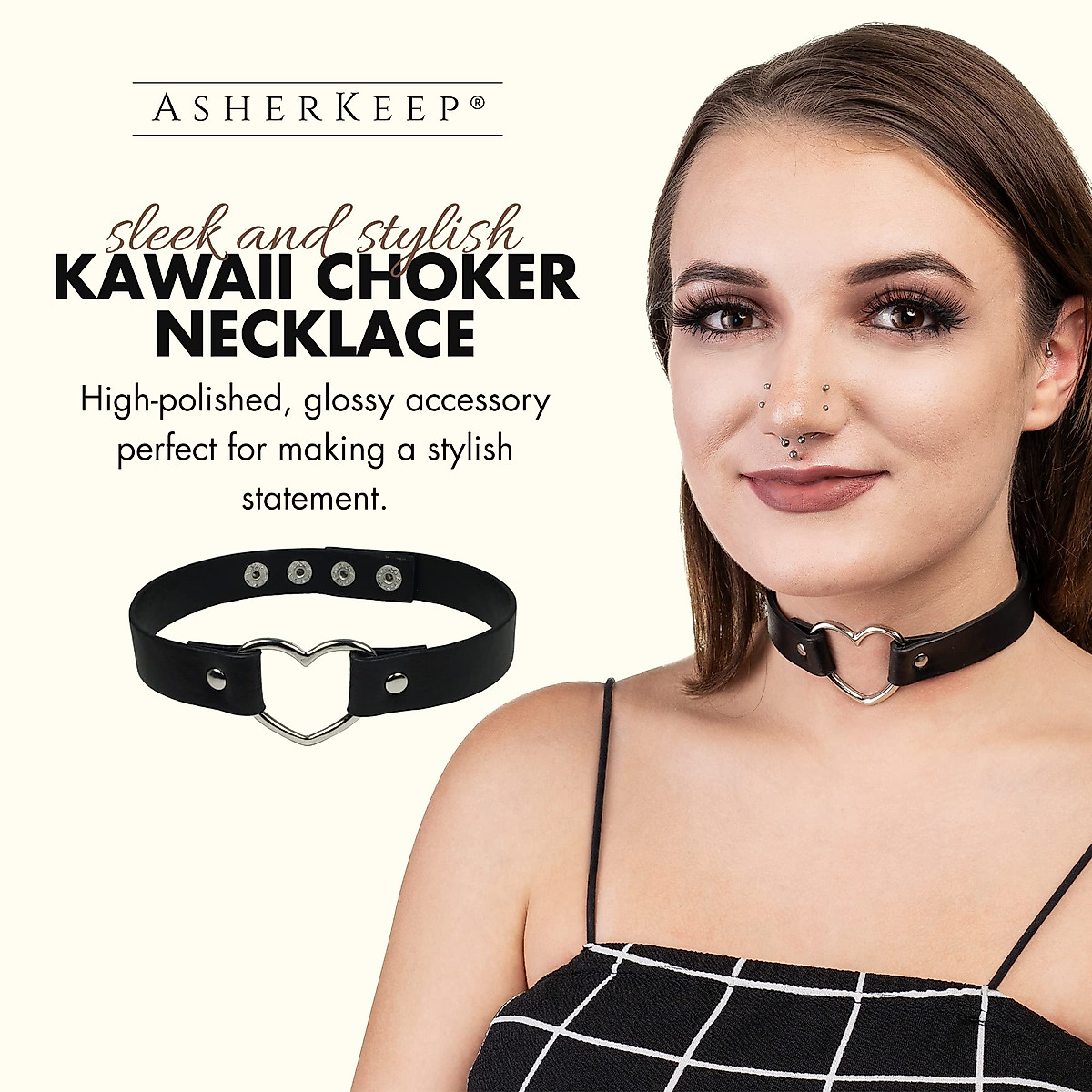 AsherKeep Black Heart Choker Necklace for Women - Goth Choker Necklace Kawaii Cute Chokers for Women Black Vegan Leather Choker Punk Halloween Costume