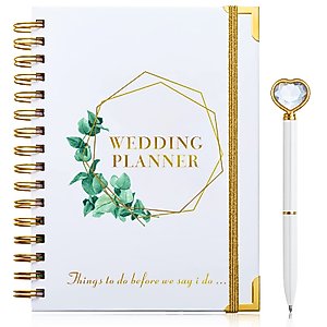 Wedding Planner&Organizer for Bride,Diamond Pen Set,A5 Undated Bridal Countdown Wedding Notebook Engagements Gift