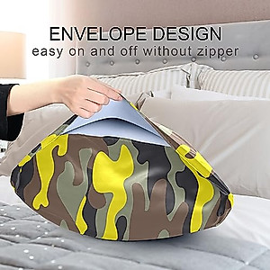 Yellow Camo Pillow Covers Silk Pillowcase for Hair and Skin Soft and Smooth Cooling Satin Pillowcase Standard Size Pillow Case for Bedroom Bed Sleeping (20x26 Inch)