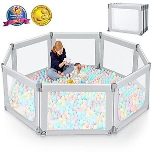 Baby Playpen, Kidirect Foldable Playpen Large Play Center Yards Play Pens for Babies, Shape & Size Adjustable Portable Infant Playpen Baby Fence Play Yard Safety Toddler Playpen