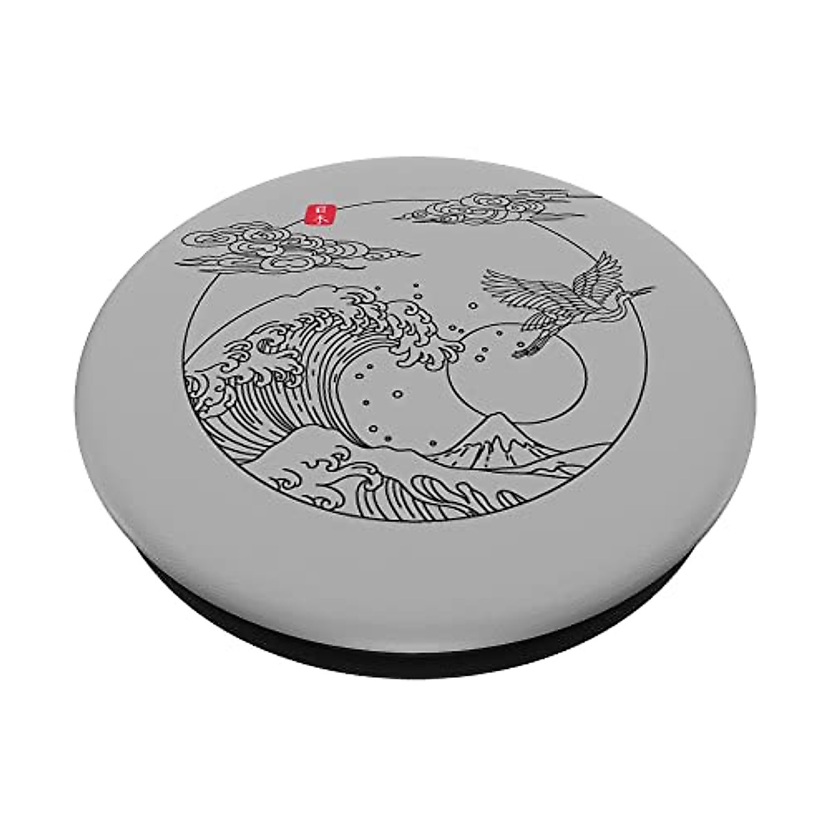 Japanese Vintage Line Art Crane The Great Wave off Kanagawa PopSockets Swappable PopGrip