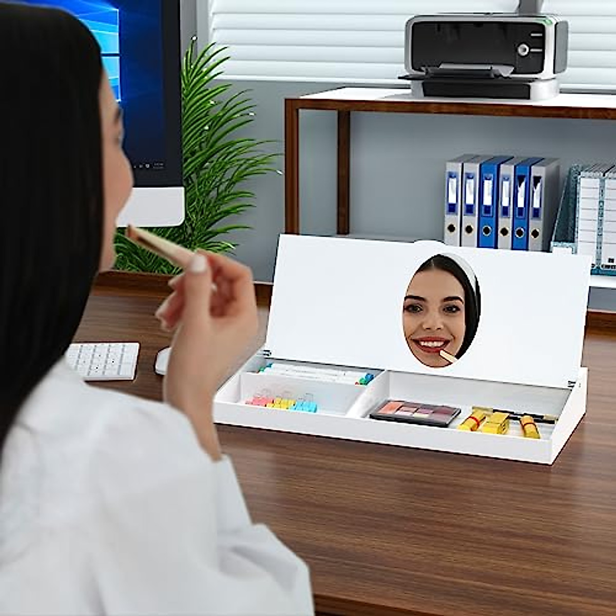 HIIMIEI Desktop Glass Whiteboard Dry-Erase-Board - Computer Keyboard Stand White Board Surface Pad with Drawer, Desk Organizers with Accessories for Office, Home, School Supplies (White