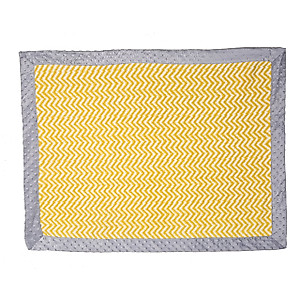 Bacati Ikat Zigzag Chevron with Border Plush Blanket, Yellow/Grey, 30" x 40"