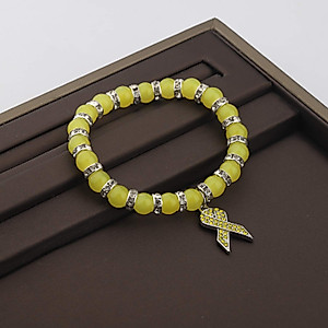 CENWA Yellow Awareness Bracelet Yellow Rhinestone Ribbon Charm Cancer Awareness Jewelry Gift for Endometriosis/Bladder Cancer/Suicide Prevention/Bone Cancer (Yellow Awareness Br)