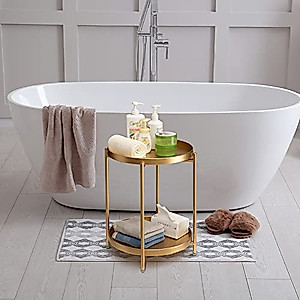 TeoKJ 2 Tier Gold Side Table, Folding Round Metal End Table Small Nightstand Accent Table with Two Removable Tray for Bedroom Living Room Small Spaces Bedside Gold