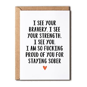 NTVShop Funny Sober Card - Proud Of You For Staying Sober Card - Sobriety Gift For Women Men - Simple Card For Him Her