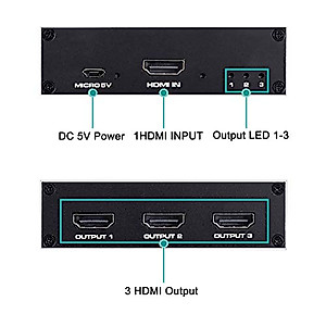 1x3 HDMI Splitter, 1 in 3 Out HDMI Splitter Audio Video Distributor Box Support 3D & 4K x 2K Compatible for HDTV, STB, DVD, PS3, Projector Etc