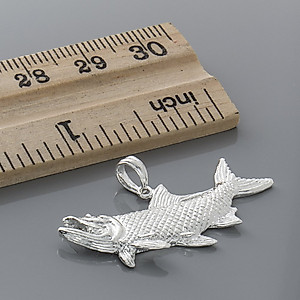 925 Sterling Silver Nautical Charm Pendant, Tarpon Fish with Open Mouth