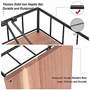 Livabber Flat Napkin Holder, Metal Kitchen Napkin Holder with Weighted Tension Arm Rustic Tissue Paper Dispenser for Countertop, Table Kitchen, Dining Room (With Wooden Base, Black)