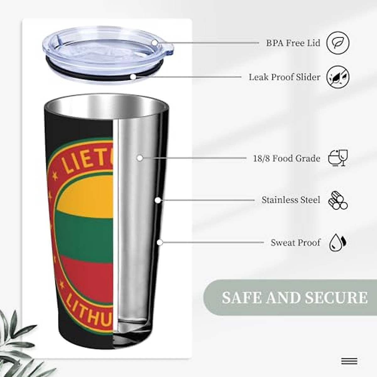 VKKOEWL Lithuania Lietuva Flag Stainless Steel Insulated Tumbler 20 Oz Travel Water Bottle Coffee Mug Drink Cup With Lid Straw