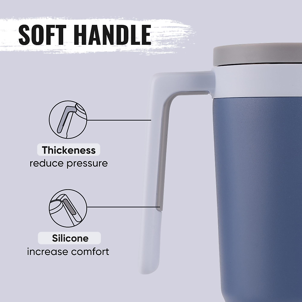 Fijinhom 40 oz Tumbler with Handle and Straw, Triple Layer Insulated Stainless Steel Water Bottle with Infuser, Travel Tumbler Fit Most Cupholder, Gifts for Women & Men, Grey Blue