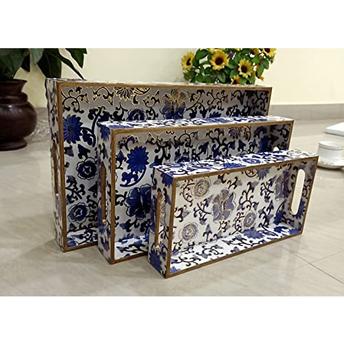 3 Pack Serving Tray | Set for Coffee Food | Breakfast | Dinner Trays Set for Food, Coffee | Breakfast | Tea, Snack | Wooden Decor Tray Used in Kitchen | Dining Room | Party | Restaurants