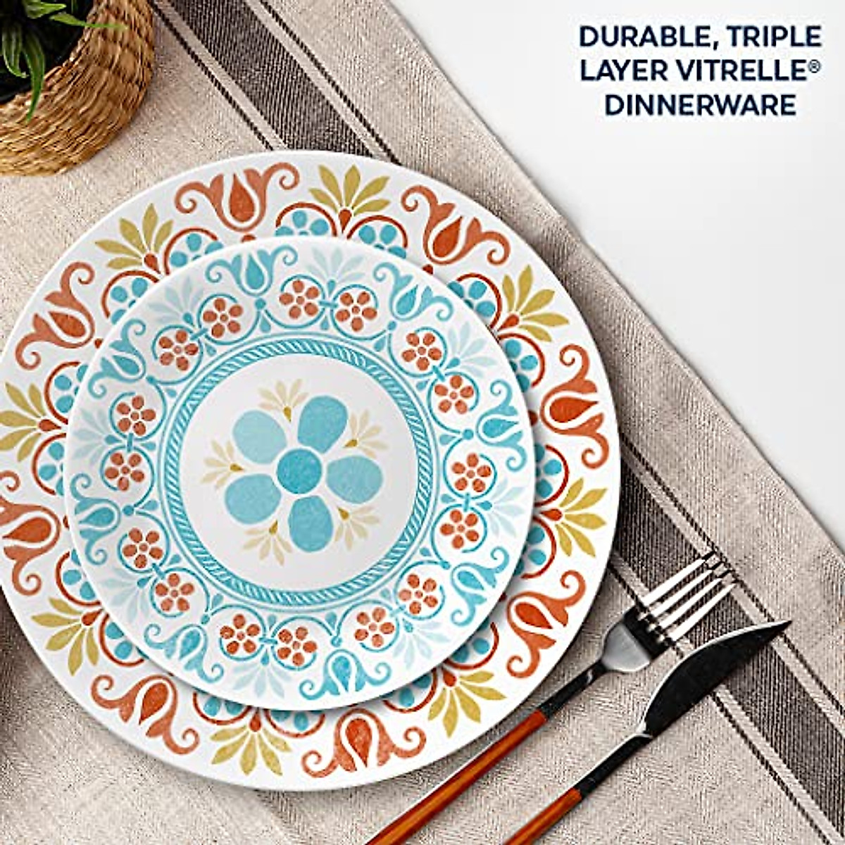 Corelle Terracotta Dreams Dinnerware Set for 6, 18 Pieces | Dinner Plates, Appetizer Plates, and 18 Oz Bowls | Dishwasher, Microwave, and Freezer Safe | Proudly Made in the USA