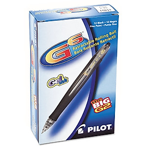 Pilot, G6 Premium Gel Roller Pens, Fine Point 0.7 mm, Black, Pack of 12