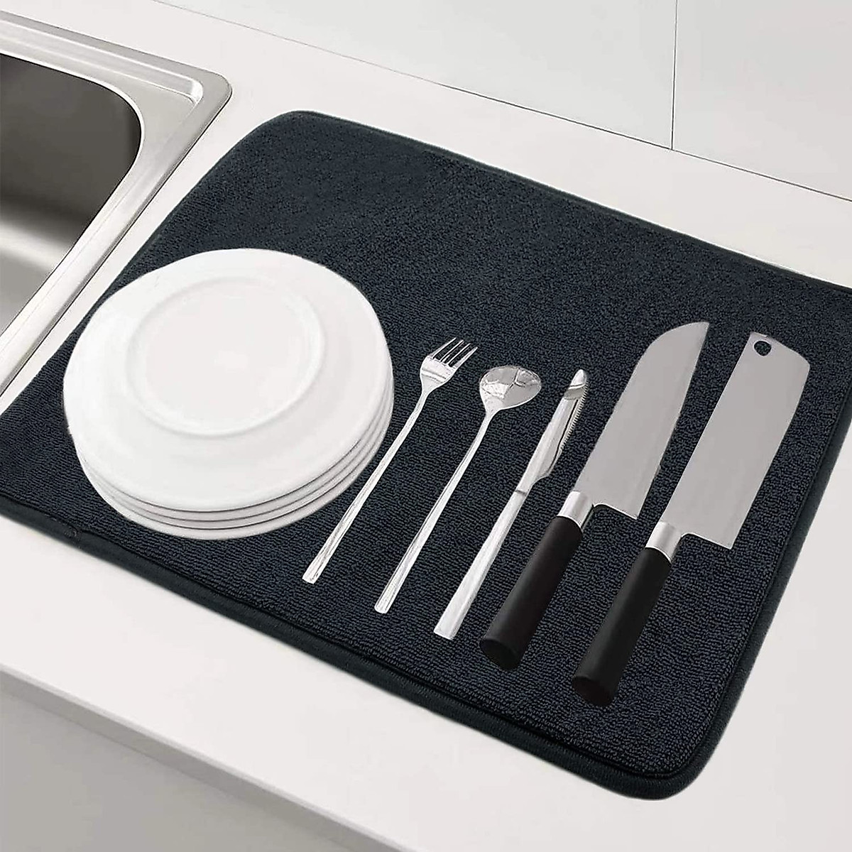 Dish Drying Mat for Kitchen Counter,Absorbent Drain Mats with Mircofiber,Dish Drying Pad,Double-Sided Use Dish Drainer Mat,19"x15",2 Pack,Dark Gray