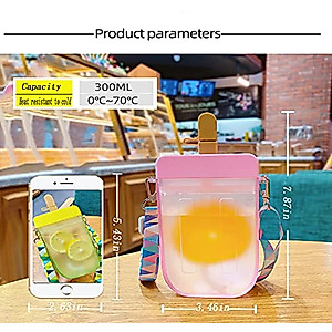 Cute Water Bottles with Straws,Creative Kawaii Popsicle Ice Cream Drink Water Bottles, Leakproof Plastic Transparent Water Jug 300ml Suitable for Kids Adults (pink)