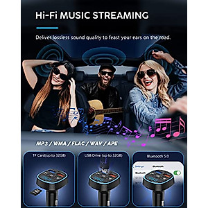 Upgraded Bluetooth FM Transmitter for Car, Car Bluetooth Adapter, Freapp Wireless Car Radio Transmitter, QC3.0 Quick Charge, Handsfree Call/TF Card & U Disk Car Music Adapter Player,Voice Assistant