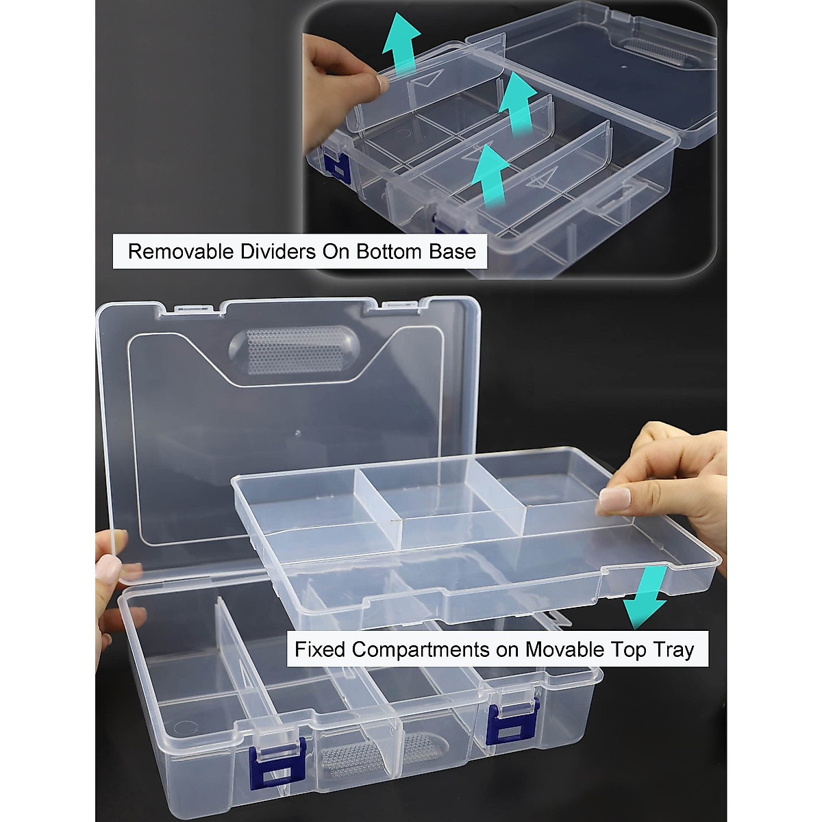 Avlcoaky Tackle Box Fishing Tackle Box Organizer with Movable Tray Snackle Box Charcuterie Container Tacklebox for Snacks Plastic Organizer Fishing Box