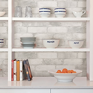 NuWallpaper NU2218 Loft Brick Peel Stick Wallpaper, White & Off-White