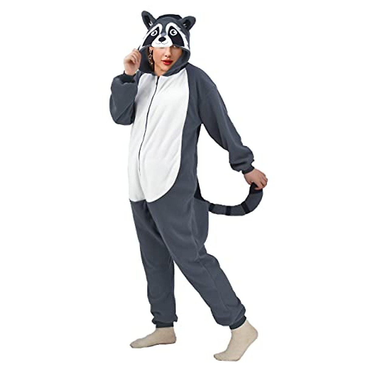 ofodoing Adult Animal One-piece Pajamas Cosplay Animal Homewear Sleepwear Jumpsuit Costume for Women Men… Grey