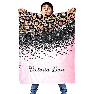 Yeshop Personalized Baby Blanket Pink Leopard Print Custom Nursery Swaddling Blankets 30x40 Inches for Baby Boy Girl with Name for Baby Shower Birthday