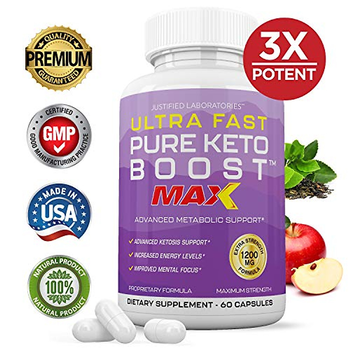 Ultra Fast Pure Keto Boost Max 1200mg Keto Pills Advanced BHB Ketogenic Supplement Exogenous Ketones Ketosis for Men Women 60 Capsules 5 Bottle