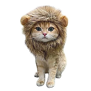 VANVENE Cute Lion Mane Wig Costume for Cat-Pet Adjustable Fancy Lion Hair Cats Outfit for Halloween Christmas Easter Birthday Party Supplies