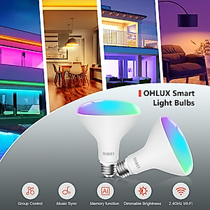 OHLUX Smart BR30 Light Bulbs Compatible with Alexa, Dimmable RGBCW Color Changing Flood Light Bulb, E26 10W 900LM Bright White for Cans Recessed Fixture