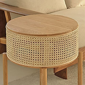 HIGOH Bedside Table Coffee Table Rattan Sofa Sides Table Simple Tea Table Living Room Bedroom Rattan Small Round Nightstand
