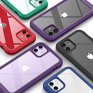 Diaclara Compatible with iPhone 11 Case, Full Body Rugged Case with Built-in Touch Sensitive Anti-Scratch Screen Protector, Soft TPU Bumper Case Clear Compatible with iPhone 11 6.1" (Purple and Clear)