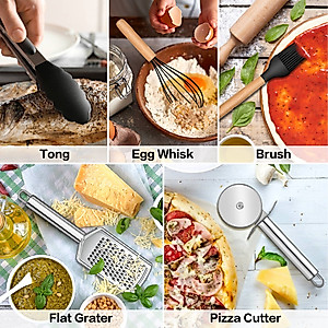 LIANYU 30 PCS Silicone kitchen Cooking Utensils Set with Holder, Heat Resistant Kitchen Essentials Utensils Set Wooden Handle, Cooking Tools Set Including Tuner, Spatula, Spoon, Ladle, Black