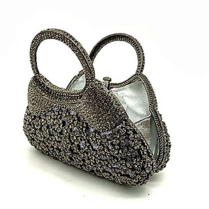 Evening Minaudiere Women Crystal Clutch Bags Top-Handle Metal Diamond Wedding Party Cocktail Tote Handbag (F)