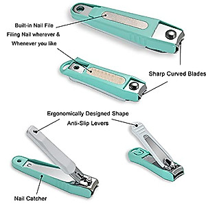 PAFASON Nail Clipper Set with Nail Catcher & Nail File Super Sharp for Fingernail & Toenail Clippers for Men & Women