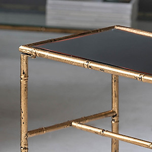 A and B Home 36" L Rectangle Indoor Elegant Coffee Table, w/Glass Top, Antique Gold Metal Frame, Padded Feet